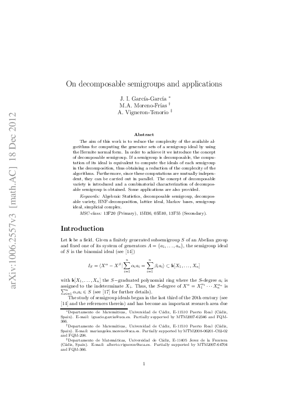 (PDF) Reducing Complexity in Decomposable Semigroups