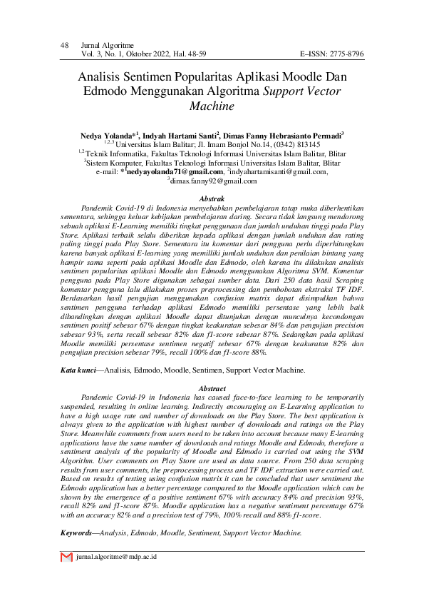 (PDF) Analisis Sentimen Analisis Sentimen Popularitas Aplikasi Moodle dan Edmodo Menggunakan ...
