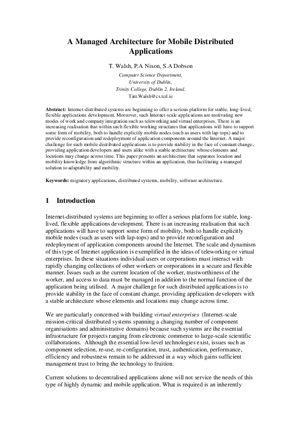 (PDF) A Managed Architecture for Mobile Distributed Applications