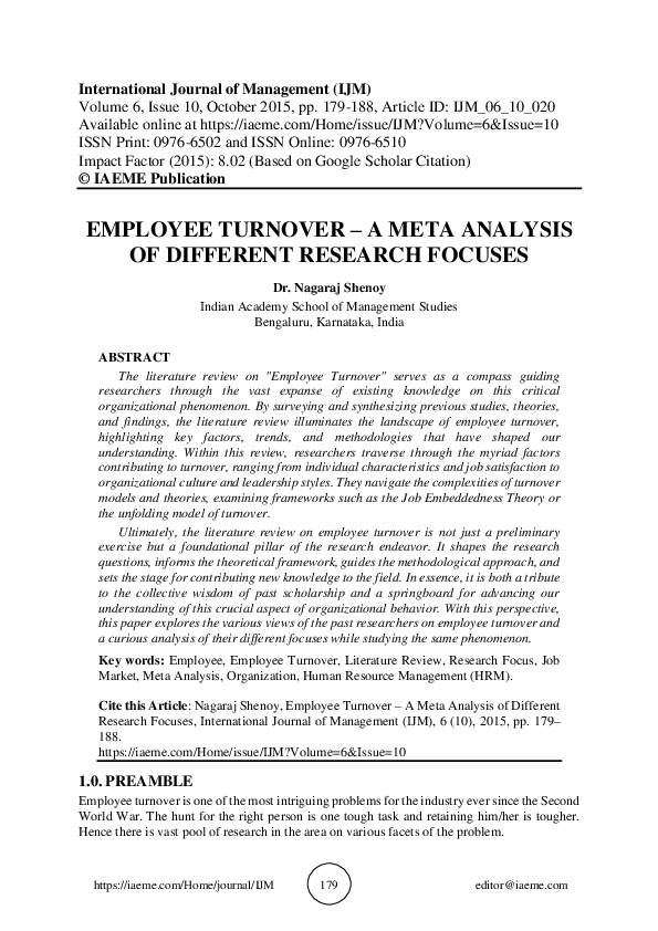 (PDF) EMPLOYEE TURNOVER – A META ANALYSIS OF DIFFERENT RESEARCH FOCUSES