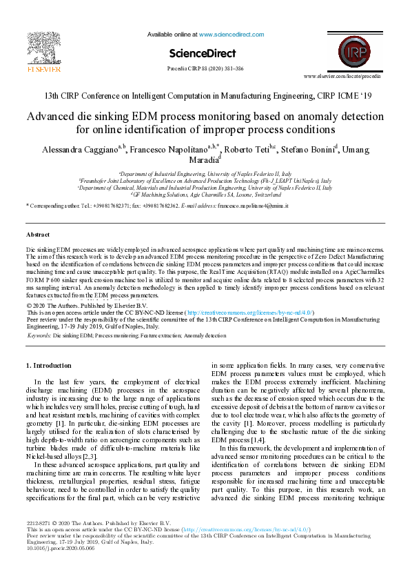 (PDF) Advanced die sinking EDM process monitoring based on anomaly ...