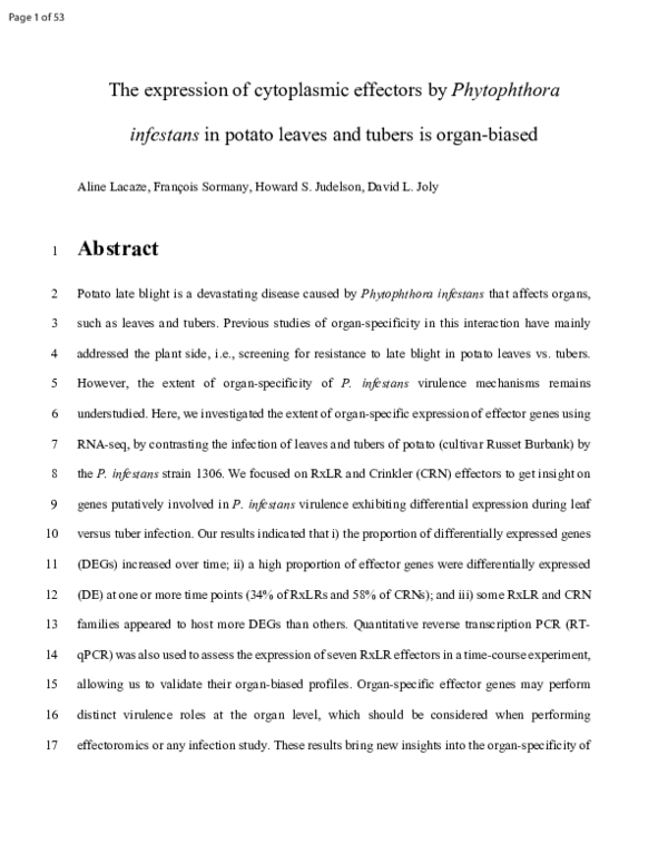 (PDF) The Expression of Cytoplasmic Effectors by Phytophthora infestans ...