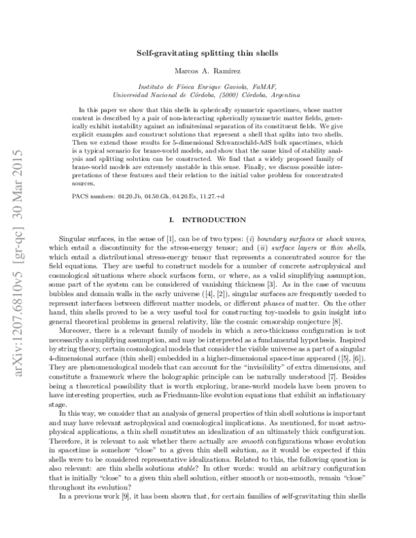 (PDF) Self-gravitating splitting thin shells
