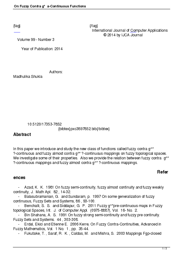 (PDF) On Fuzzy Contra g* a-Continuous Functions
