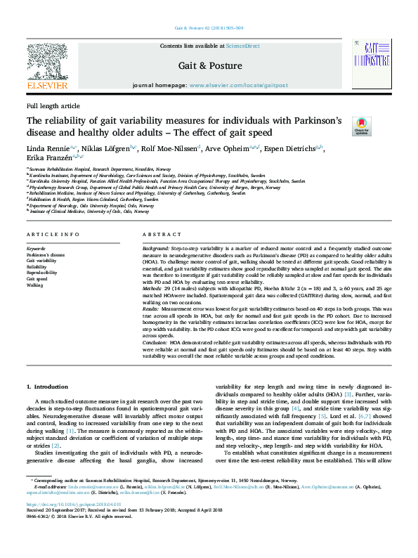 (PDF) Gait Variability in Parkinson's: Speed Impact