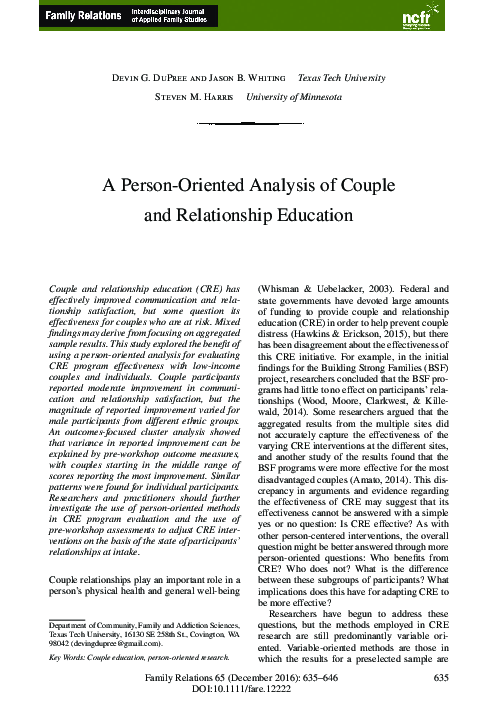 (PDF) A Person-Oriented Analysis of Couple and Relationship Education