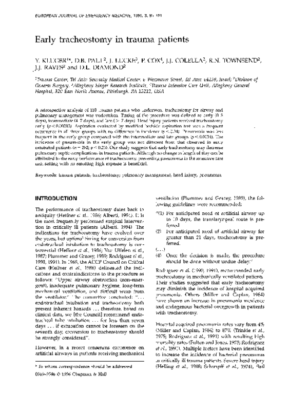 (PDF) Early tracheostomy in trauma patients