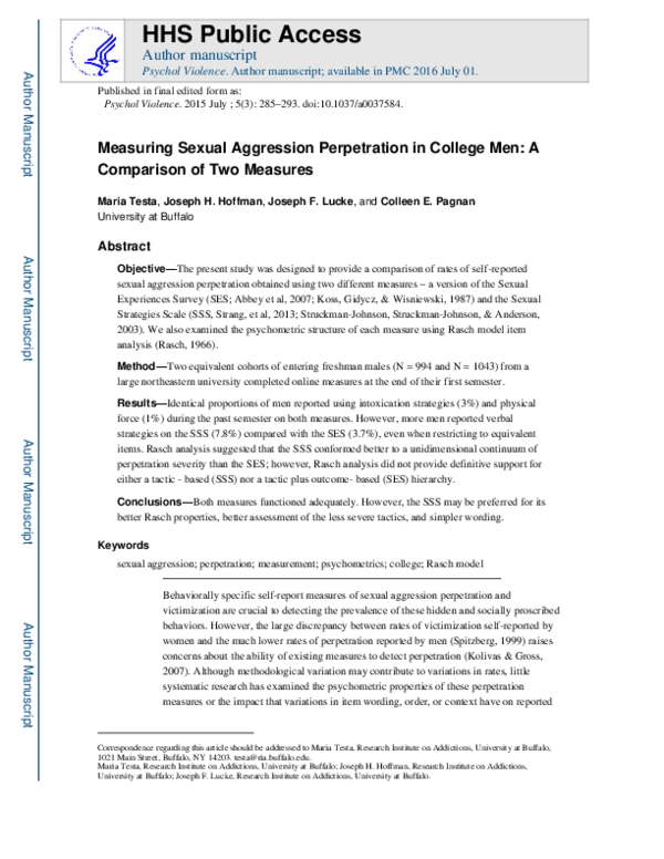 (PDF) Measuring sexual aggression perpetration in college men: A ...