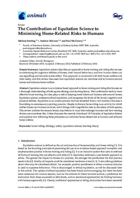 (PDF) The Contribution of Equitation Science to Minimising Horse ...