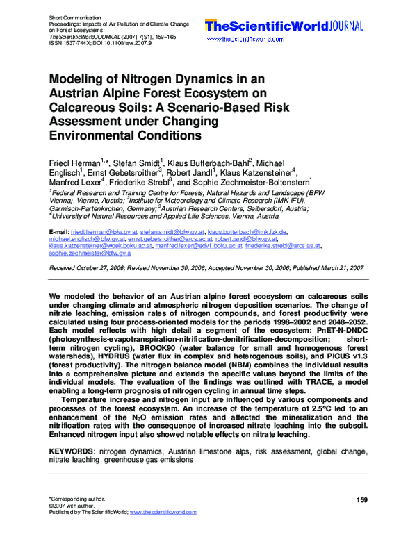 (PDF) Modeling of Nitrogen Dynamics in an Austrian Alpine Forest ...