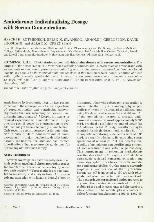 (PDF) Amiodarone: Individualizing Dosage with Serum Concentrations