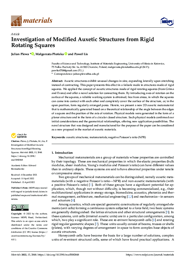 (PDF) Investigation of Modified Auxetic Structures from Rigid Rotating ...