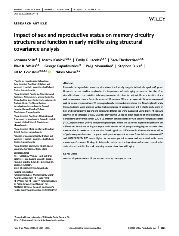 (PDF) Impact of sex and reproductive status on memory circuitry ...