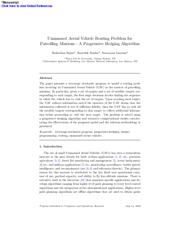 (PDF) Unmanned Aerial Vehicle Routing Problem for Patrolling Missions-A Progressive Hedging ...