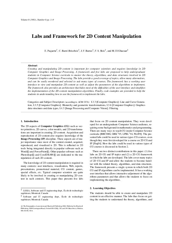 (PDF) Labs and framework for 2D content manipulation