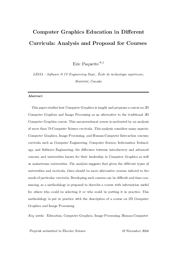 (PDF) Computer Graphics education in different curricula: analysis and ...