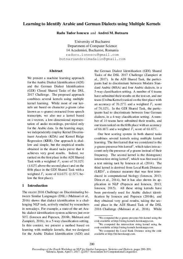 (PDF) Learning to Identify Arabic and German Dialects using Multiple Kernels