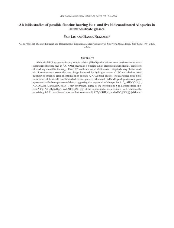 (PDF) Fluorine-Bearing Al Species in Aluminosilicate Glasses: NMR Studies