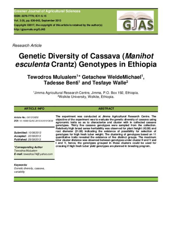 (PDF) Genetic Diversity of Cassava (Manihot esculenta Crantz) Genotypes ...