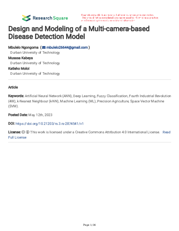 (PDF) Design and Modeling of a Multi-camera-based Disease Detection Model