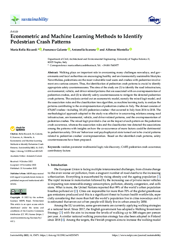 (PDF) Econometric and Machine Learning Methods to Identify Pedestrian Crash Patterns