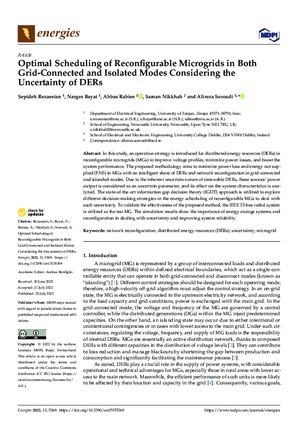 Pdf Optimal Scheduling Of Reconfigurable Microgrids In Both Grid