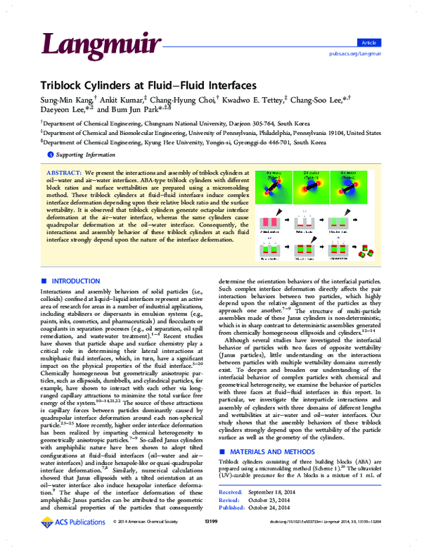 (PDF) Triblock cylinders at fluid-fluid interfaces | Ankit Kumar ...