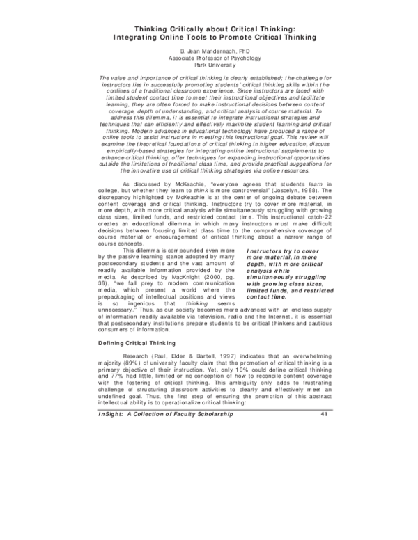 (PDF) Thinking Critically about Critical Thinking: Integrating Online Tools to Promote Critical ...