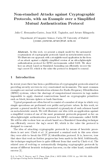 (PDF) Non-standard Attacks against Cryptographic Protocols, with an ... (PDF) Non-standard Attacks against Cryptographic Protocols, with an ...