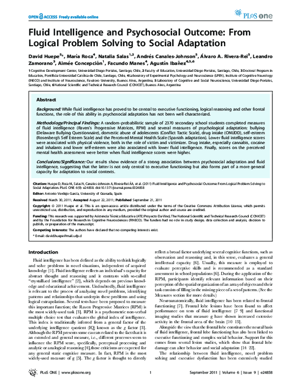 (PDF) Fluid Intelligence and Psychosocial Outcome: From Logical Problem ...