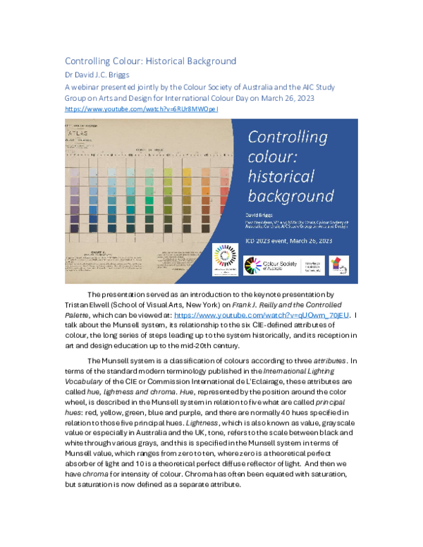 (PDF) Controlling Colour: Historical Background