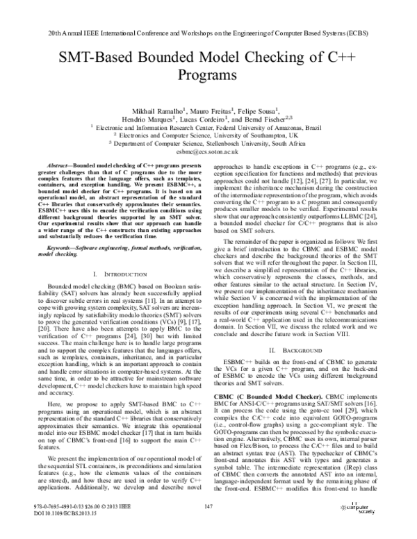 (PDF) SMT-Based Bounded Model Checking of C++ Programs