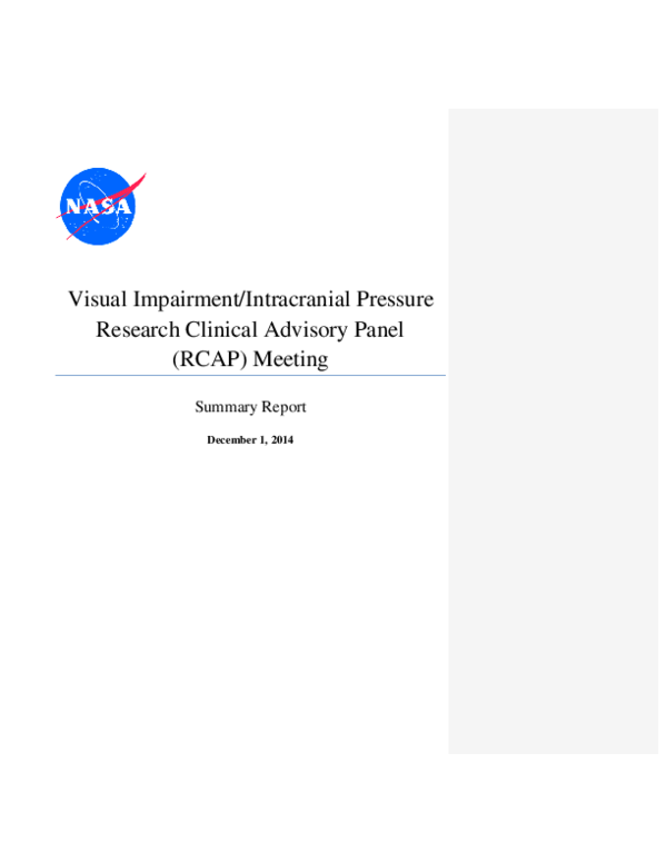 (PDF) Visual Impairment/Intracranial Pressure Research Clinical Advisory Panel (RCAP) Meeting ...