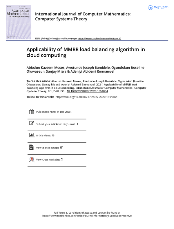 Pdf Applicability Of Mmrr Load Balancing Algorithm In Cloud Computing