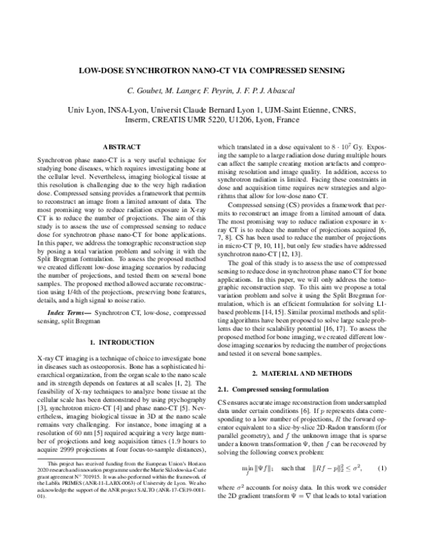 (PDF) Low-dose synchrotron nano-CT via compressed sensing