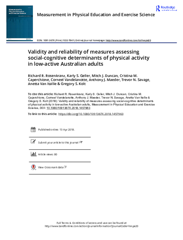 (PDF) Validity and reliability of measures assessing social-cognitive determinants of physical ...