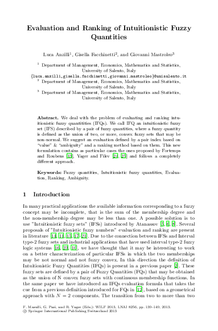 (PDF) Evaluation and ranking of intuitionistic fuzzy qualities