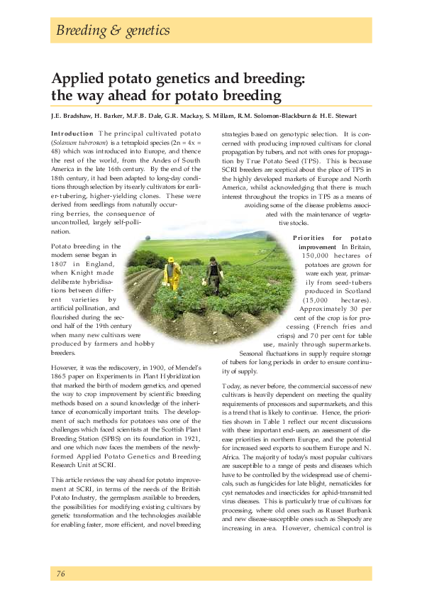 (PDF) Applied potato genetics and breeding : the way ahead for potato ...