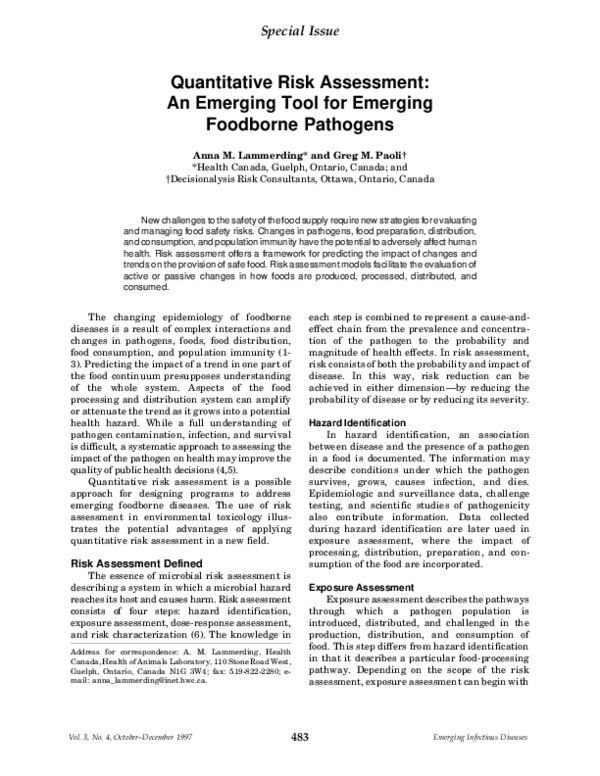 (PDF) Quantitative Risk Assessment: An Emerging Tool for Emerging Foodborne Pathogens