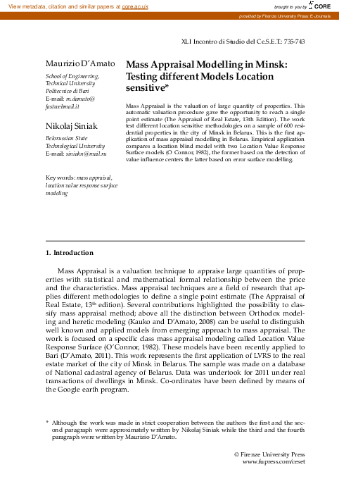 (PDF) Mass Appraisal Modelling in Minsk: Testing different Models ...