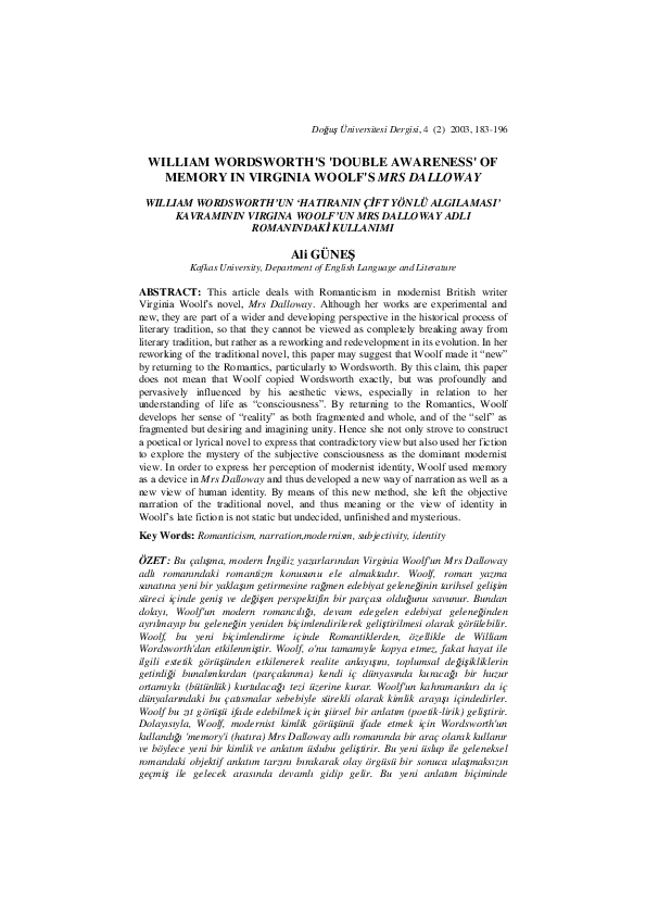 (PDF) William Wordsworth s Double Awareness of Memory in Virginia Woolf ...