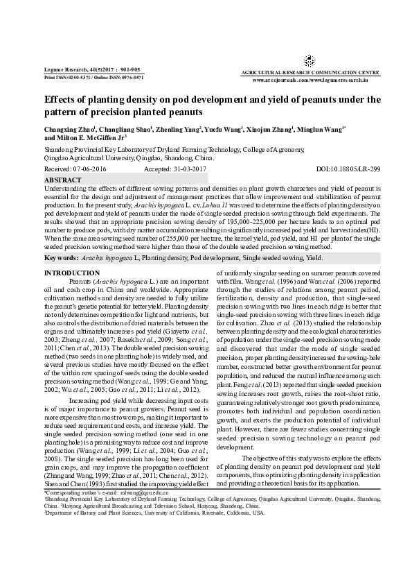 (PDF) Effects of planting density on pod development and yield of ...