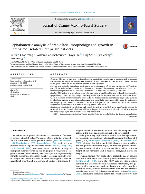 (PDF) Cephalometric analysis of craniofacial morphology and growth in unrepaired isolated cleft ...