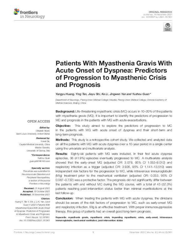 (PDF) Patients With Myasthenia Gravis With Acute Onset of Dyspnea ...