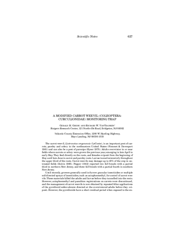 (PDF) A Modified Carrot Weevil (Coleoptera: Curculionidae) Monitoring Trap