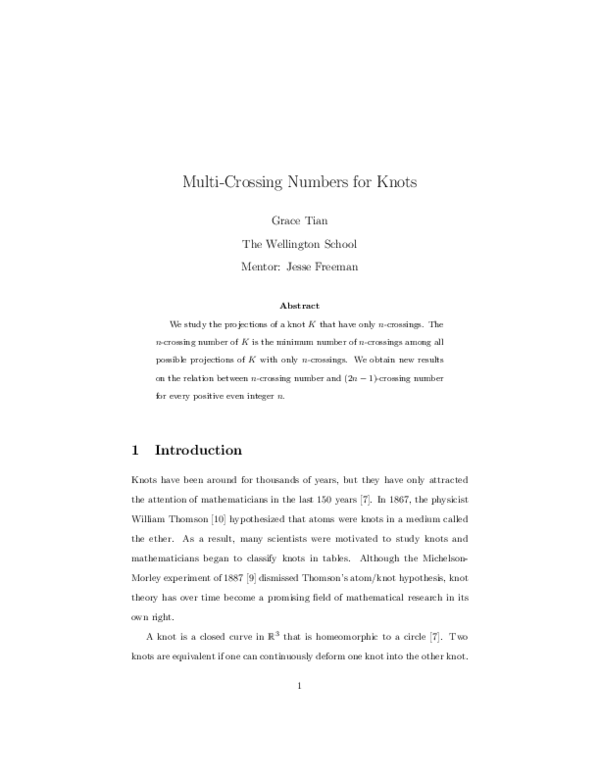 (PDF) Multi-Crossing Numbers for Knots
