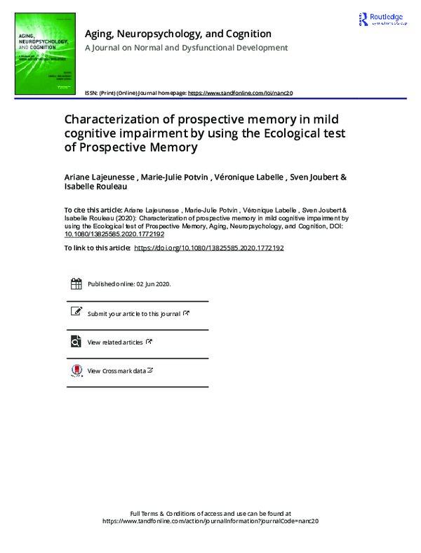 (PDF) Characterization of prospective memory in mild cognitive ...