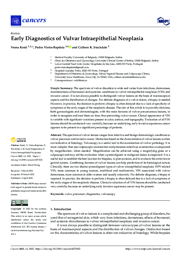 (PDF) Early Diagnostics of Vulvar Intraepithelial Neoplasia