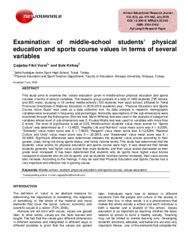 (PDF) Examination of middle-school students’ physical education and ...