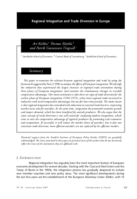 (PDF) Regional Integration and Trade Diversion in Europe